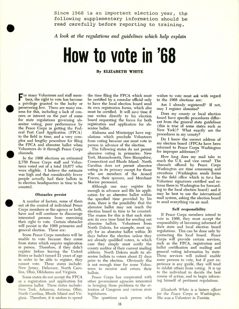 Voting in the Peace Corps, Then and Now | Peace Corps Community Archives